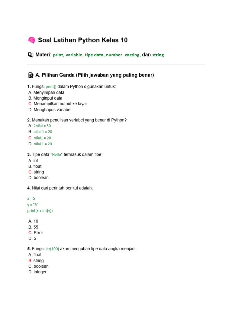 Soal Latihan Python Kelas 10 | PDF