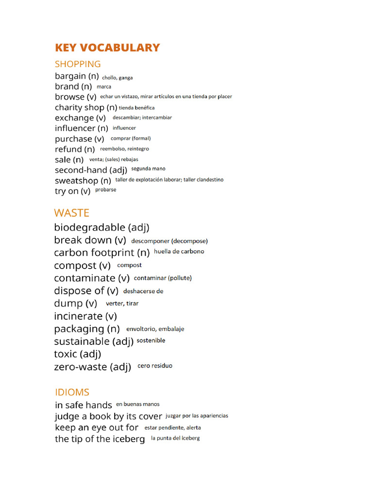 Vocabulary Unit 3 Spanish | PDF