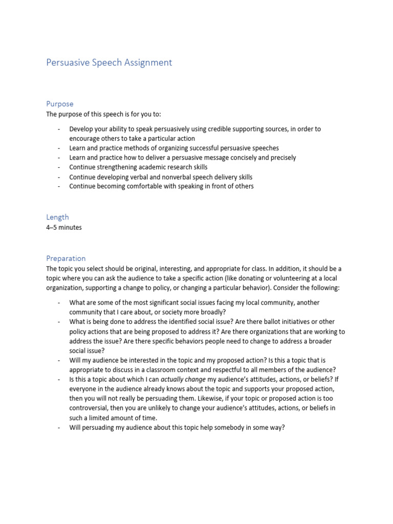 Persuasive Speech Assignment (1) | PDF | Rhetoric | Nonverbal Communication