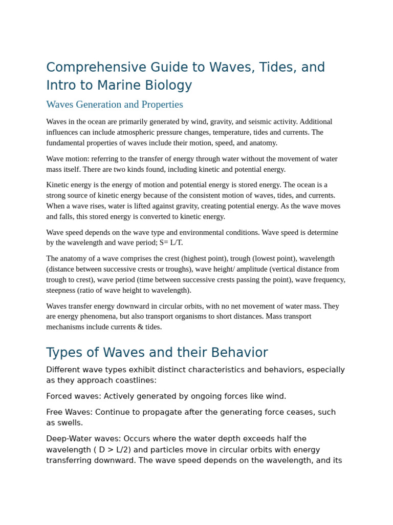 Comprehensive Study of Waves Tides and Marine Bio Intro | PDF | Waves ...