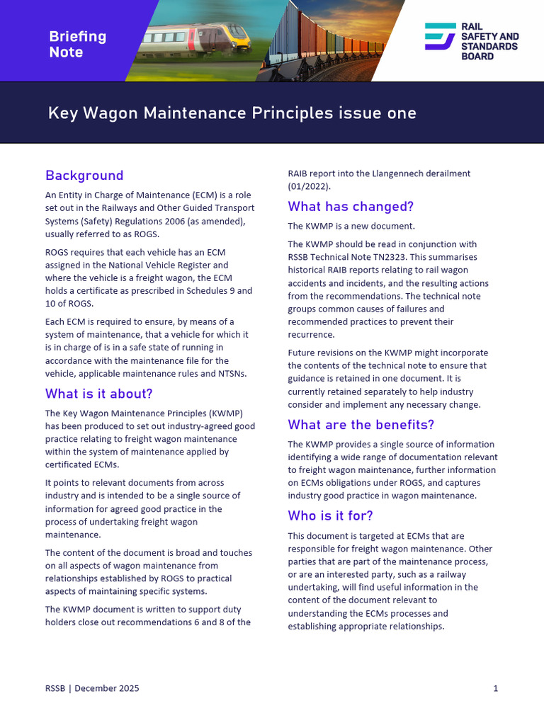 Key Wagon Maintenance Principles Issue 1 Briefing Note | PDF | Vehicles ...
