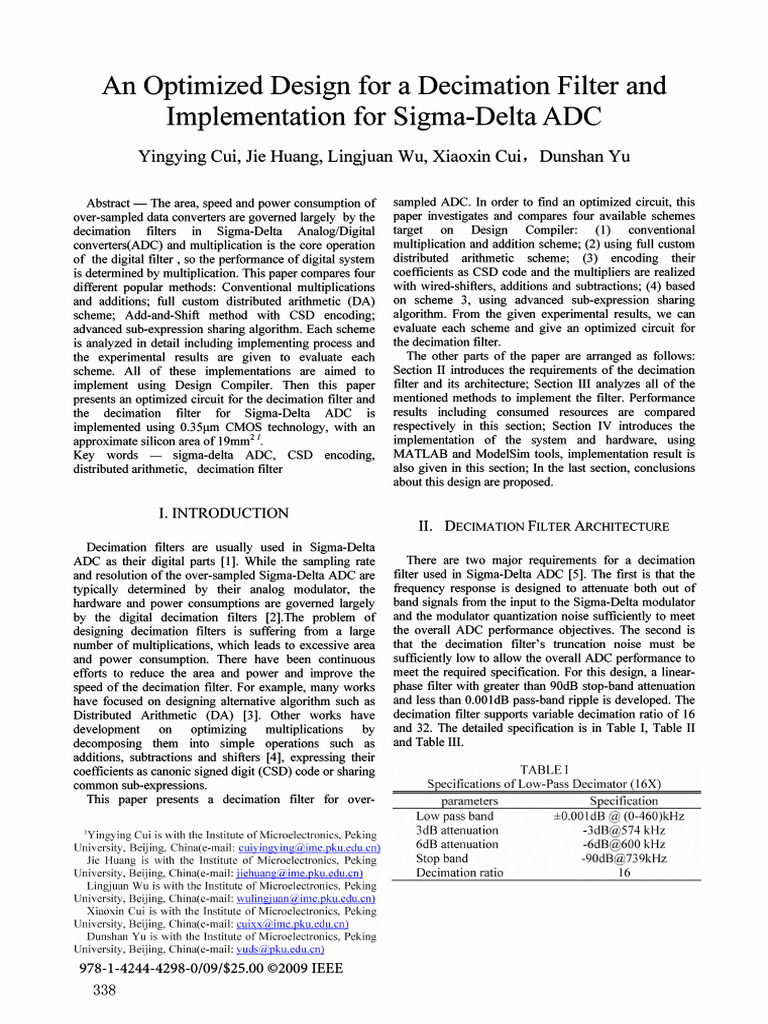 An Optimized Design For A Decimation Filter | PDF | Analog To Digital ...