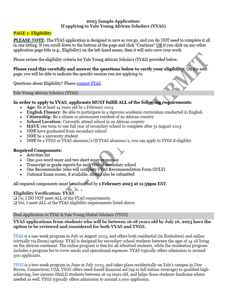 YYAS 2023 Application Eligibility Guide | PDF | United States Dollar ...