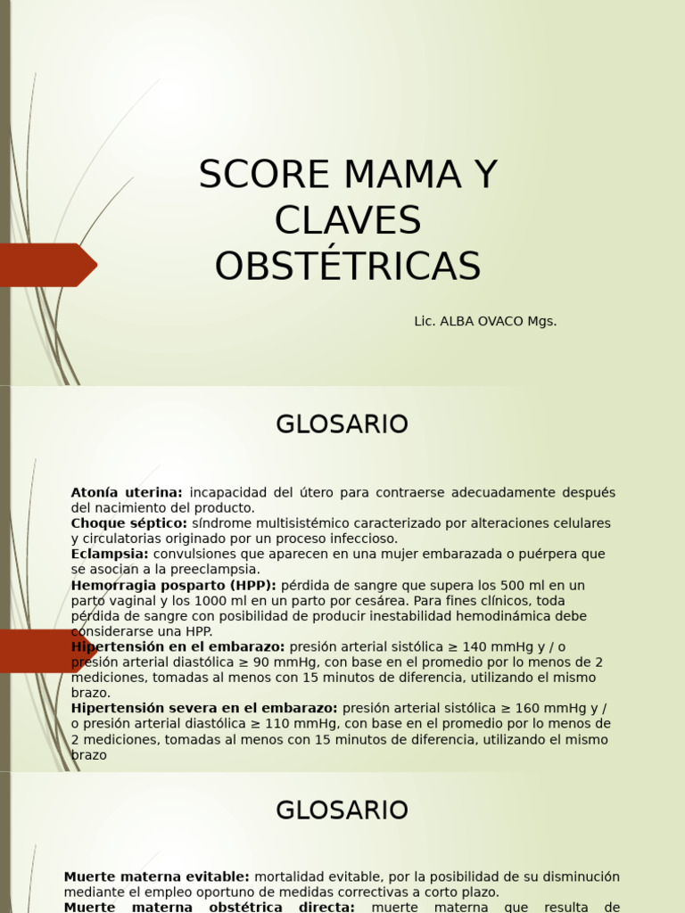 Unidad 2. Clase 5. Score Mama y Claves Obstetricas | PDF | Presión ...