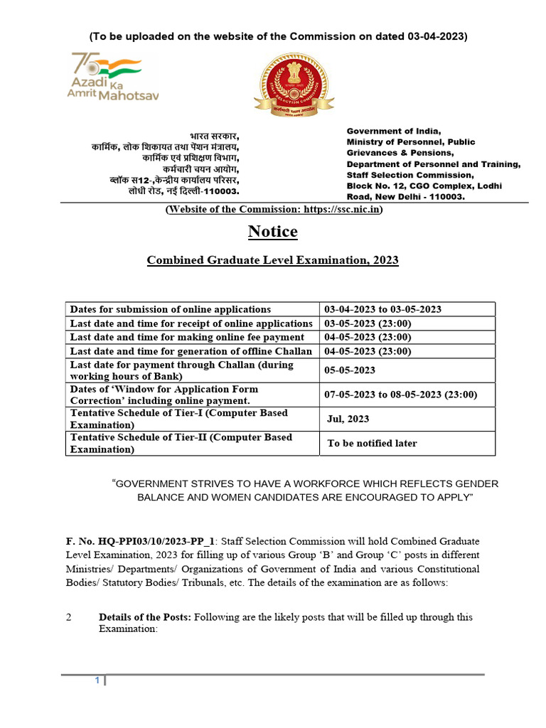 Microsoft Word - Draft Notice CGLE 2023 03-04-2023 | PDF