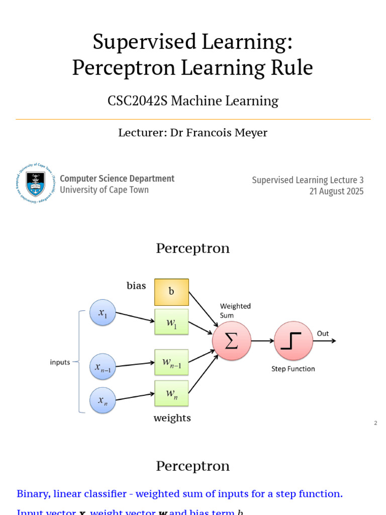 CSC2042S SupervisedLearning 3 PerceptronLearningRule | PDF | Machine ...