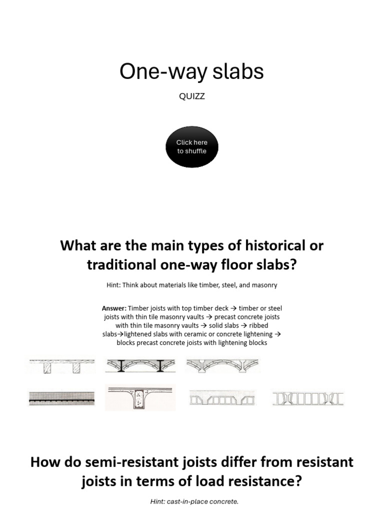 One-Way Slabs Quizz | PDF | Concrete | Strength Of Materials