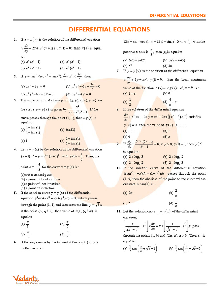 Differential Equations Problem Set | PDF | Tangent | Equations