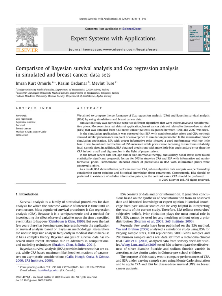 Comparison of Bayesian survival analysis and Cox regression analysis in ...