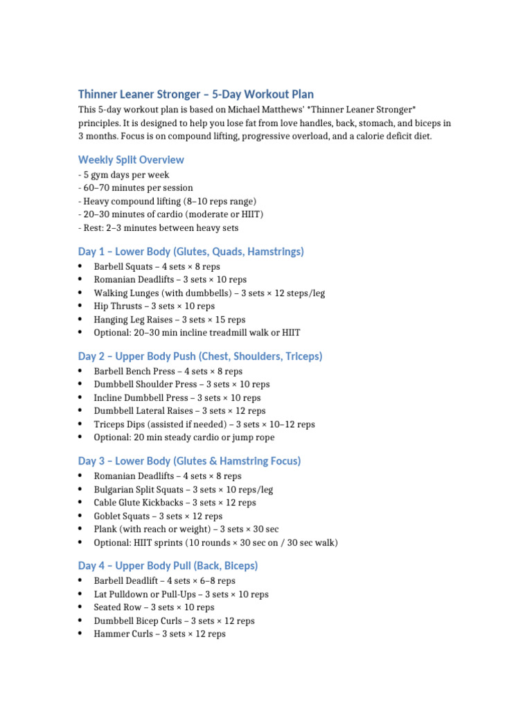 Thinner Leaner Stronger 5-Day Workout Plan | PDF