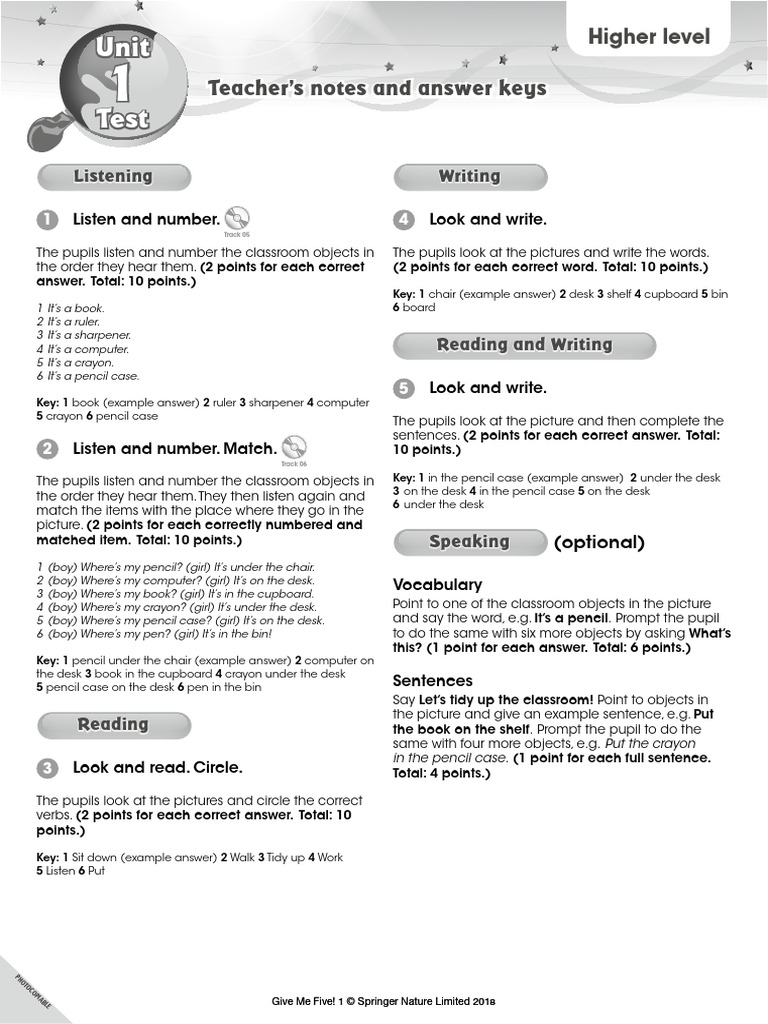 GMF1 U1 Test Higher Teachers Notes | PDF | Classroom | Linguistics