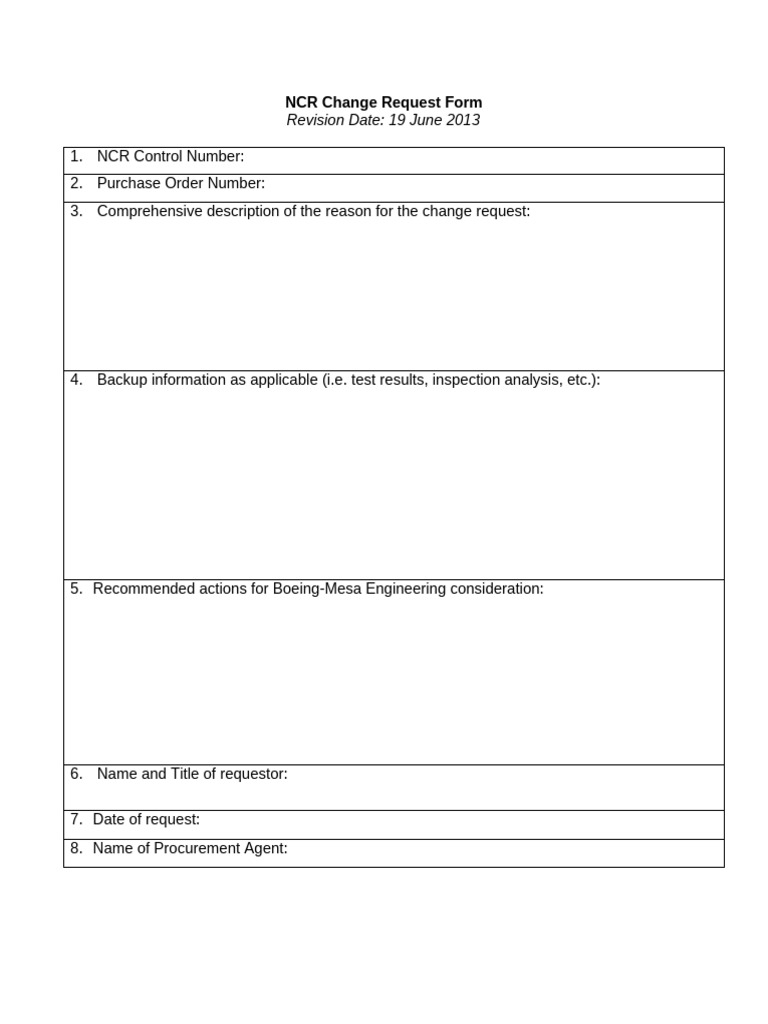 NCR Change Request Form Template | PDF