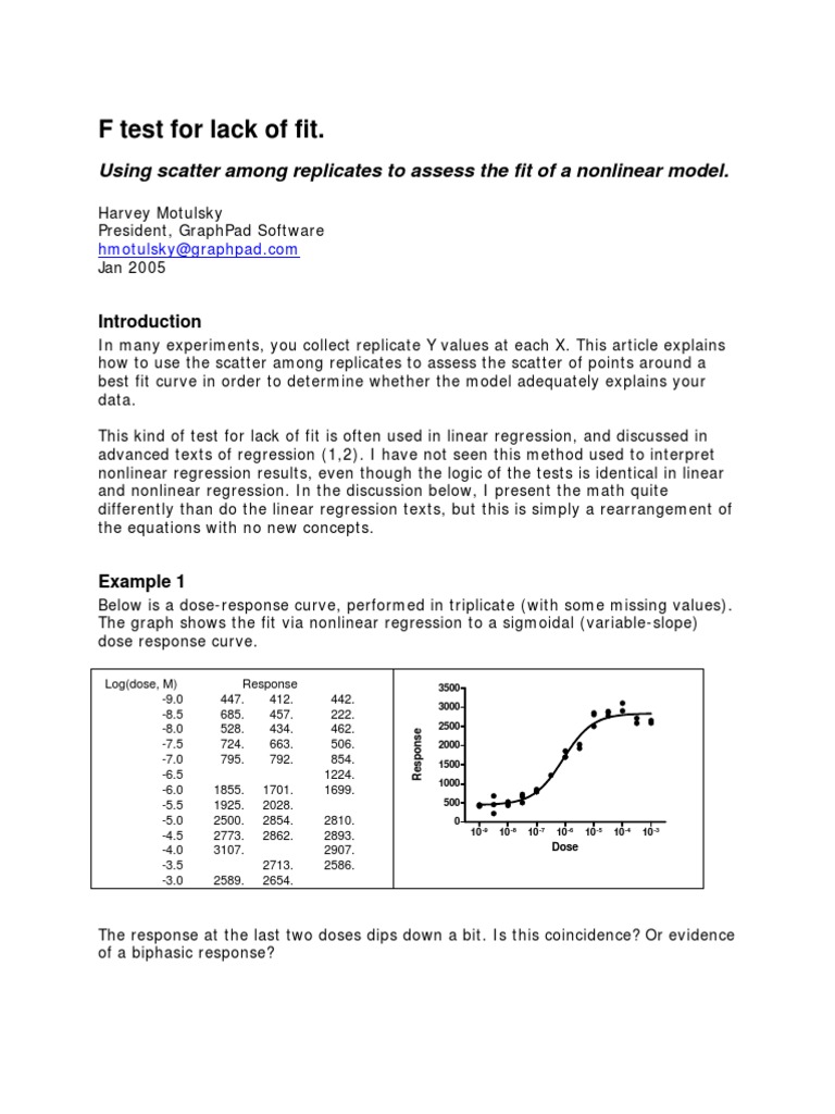 F Test For Lack of Fit | PDF | F Test | Errors And Residuals