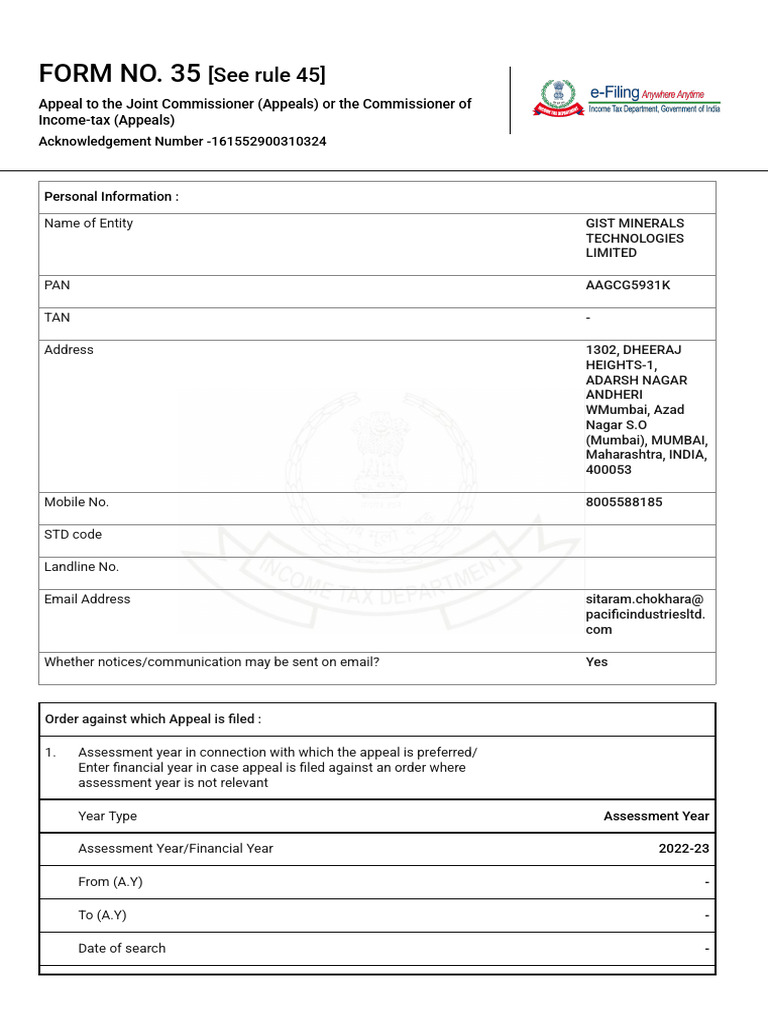 Form 35 - Filed Form 22-23 | PDF | Income Tax | Government Finances