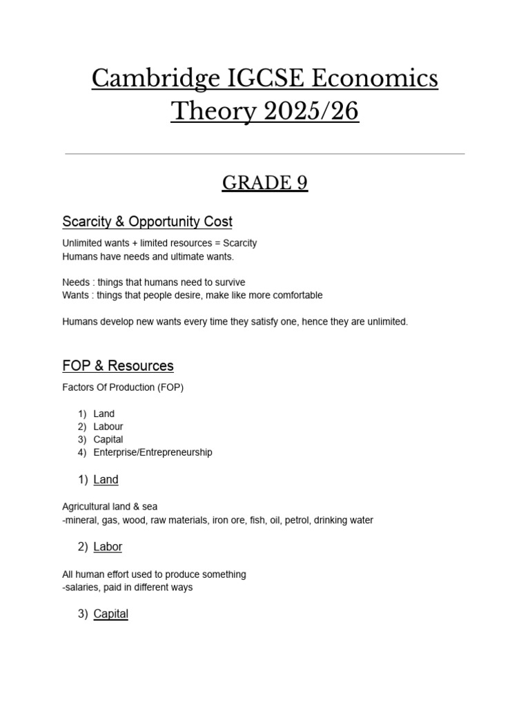 Cambridge IGCSE Economics Overview | PDF | Economic Equilibrium | Price ...