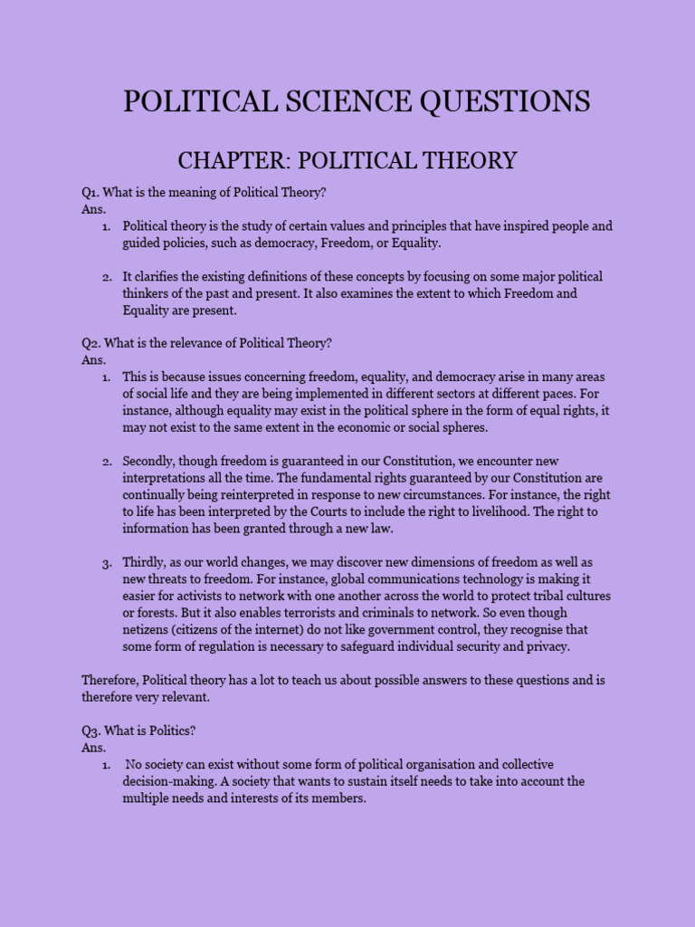 Political Science Questions | PDF | Political Philosophy | Democracy