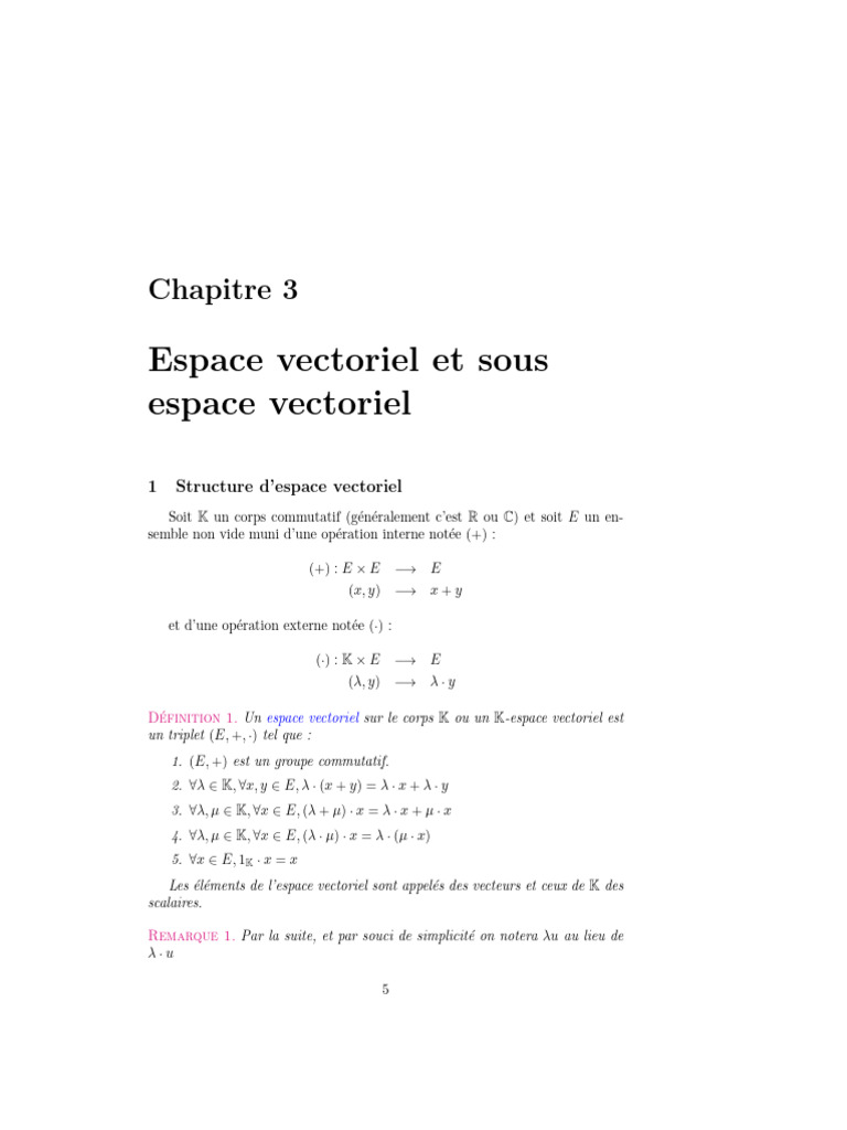 Espace Vectoriel et Sous-Espace Vectoriel | PDF | Base (algèbre ...