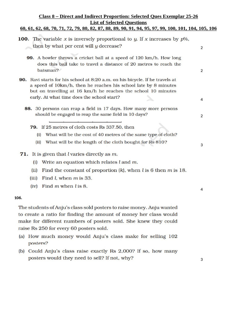 Class 8 - Direct and Indirect Proportion (E) - 25-26 | PDF