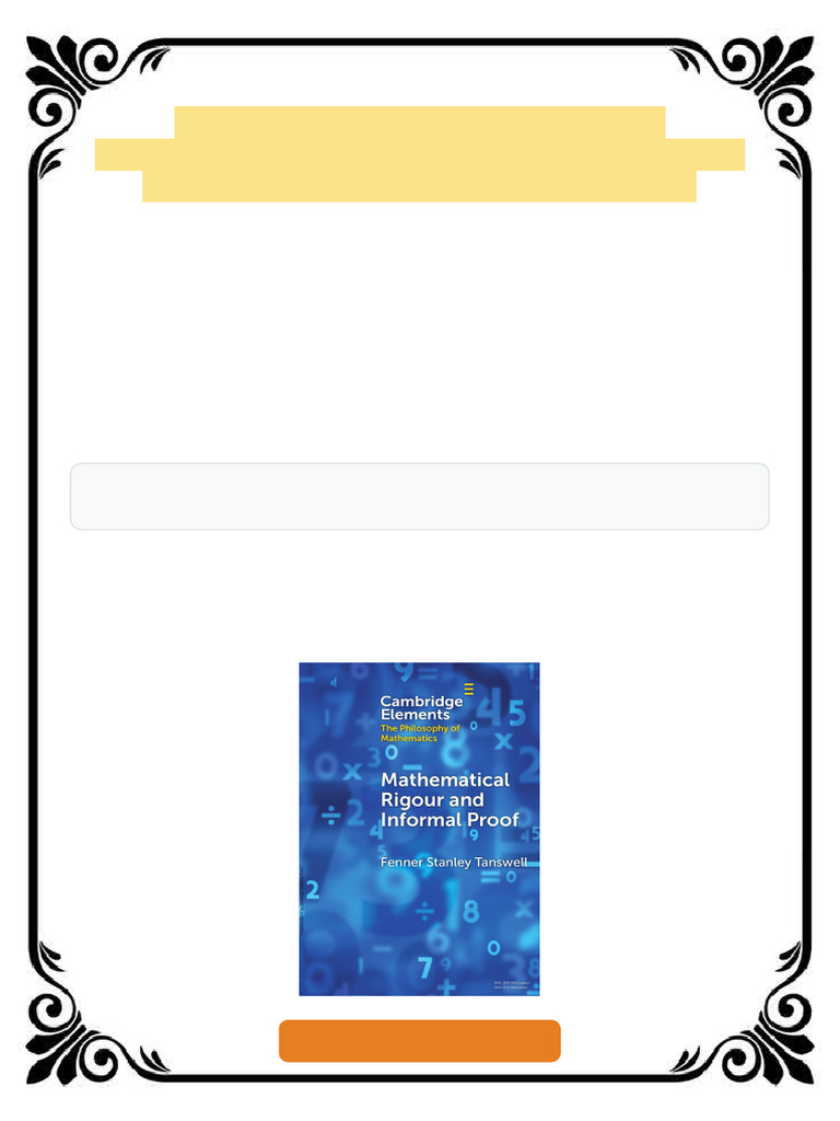 Mathematical Rigour and Informal Proof 1st Edition Fenner Stanley ...