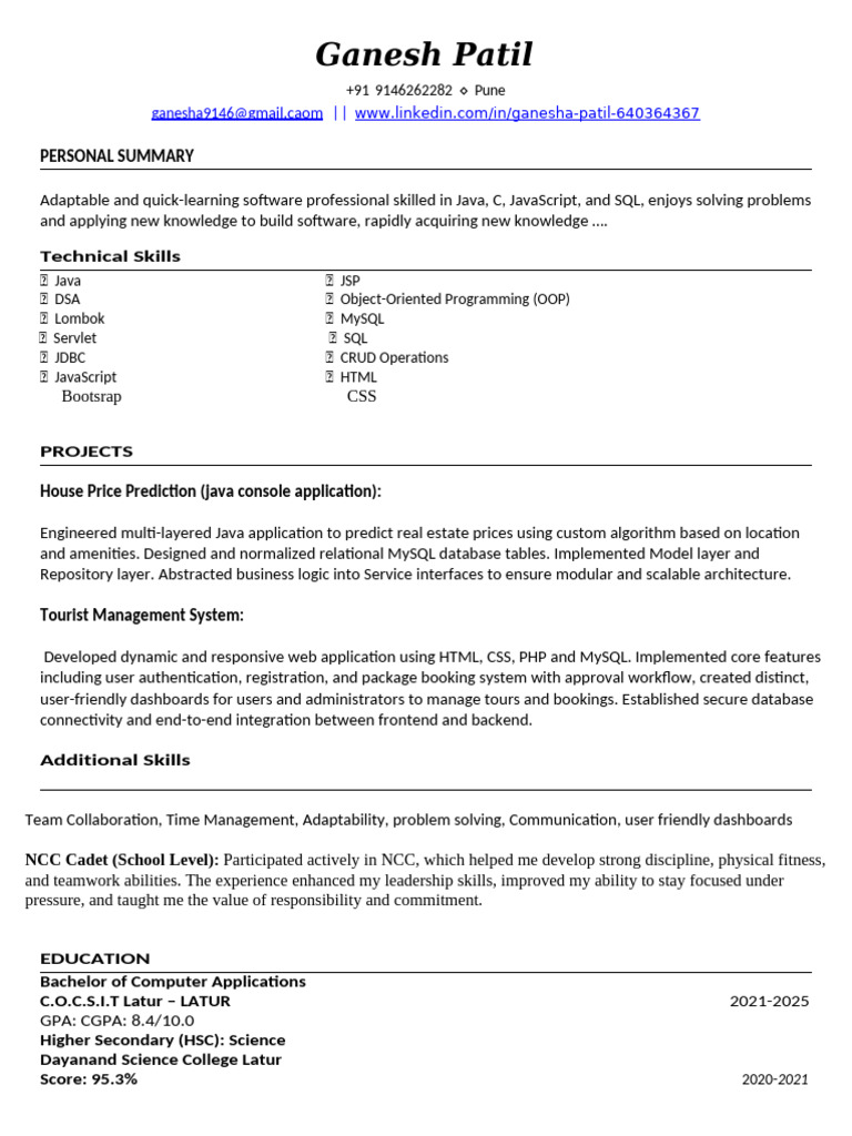 Ganesh Patil Resume | PDF