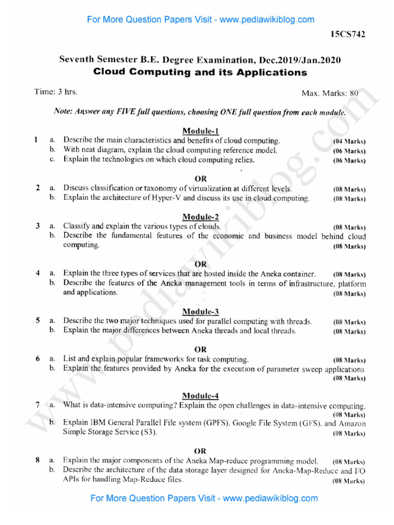Cloud Computing Jan 2020 (2015 Scheme) | PDF