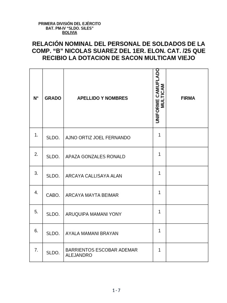 RR.NN. COMP. B. UNIFORME MULTICAM NUEVO | PDF