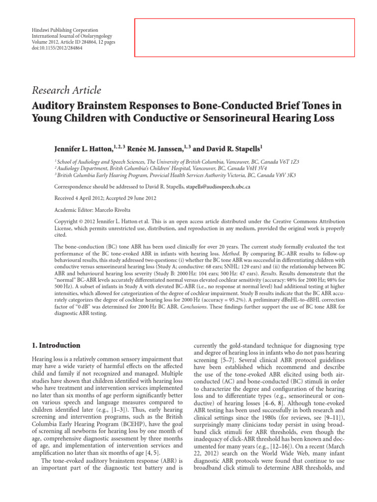 ABR Bone-Conduction Tones Normal SNHL | PDF | Hearing | Hearing Loss
