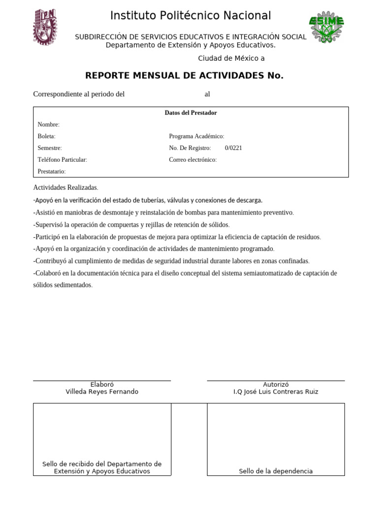 Reporte Mensual de Actividades 6 | PDF