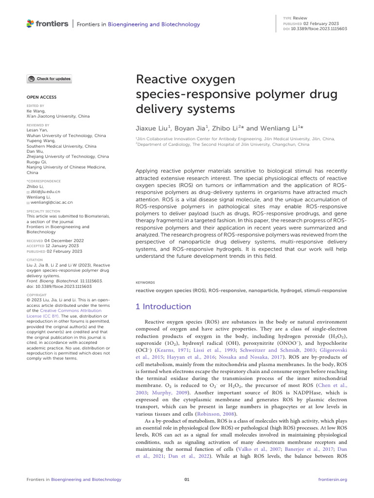 Reactive Oxygen Species-Responsive Polymer Drug Delivery Systems | PDF ...