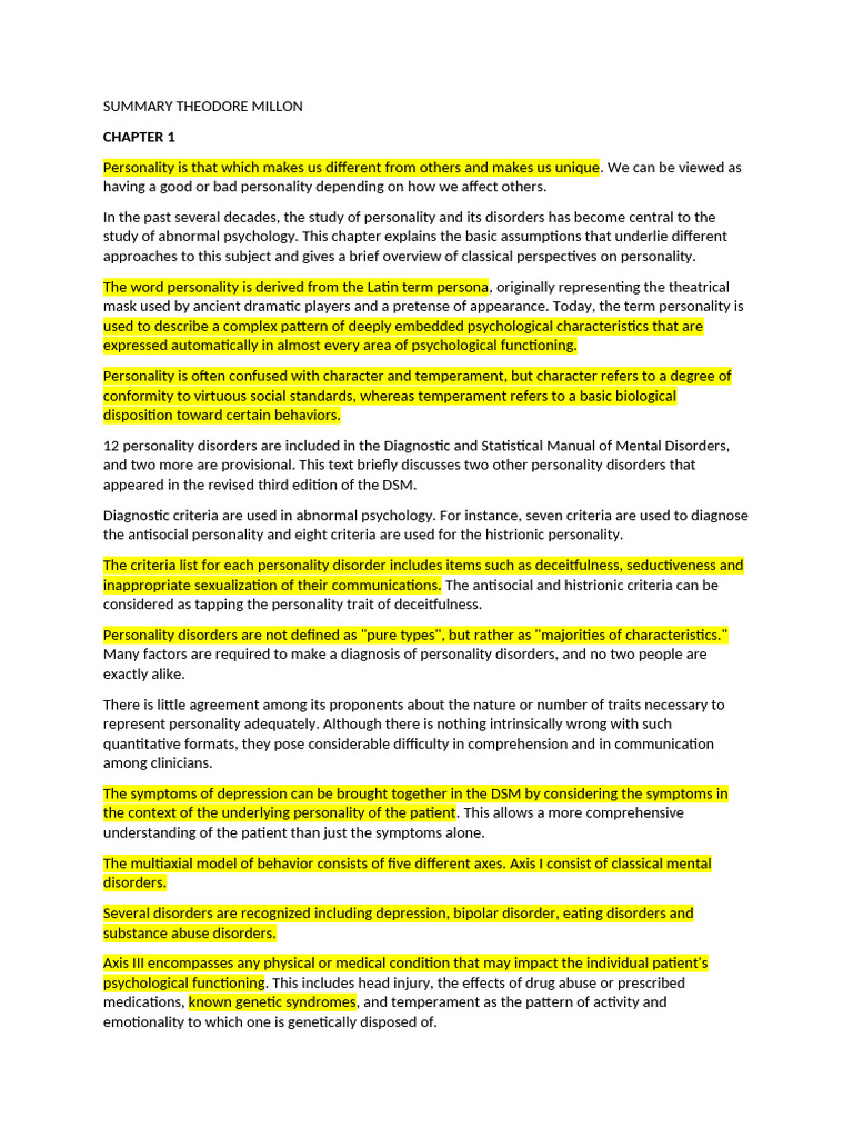 Chapter 1 Millon | PDF | Mental Disorder | Personality Disorder