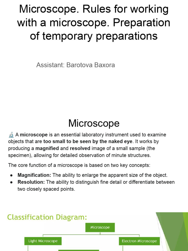 Microscope Rules for Working With a Microscope Preparation of Temporary ...