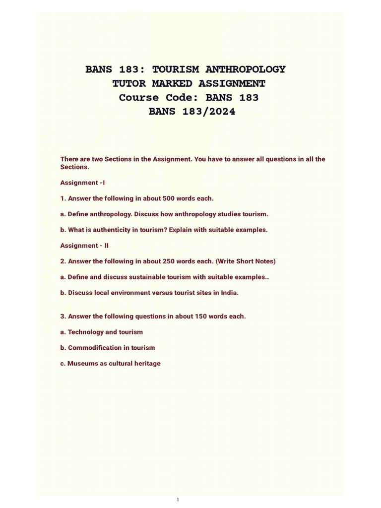 Bans 183 - Tourism Anthropology | PDF