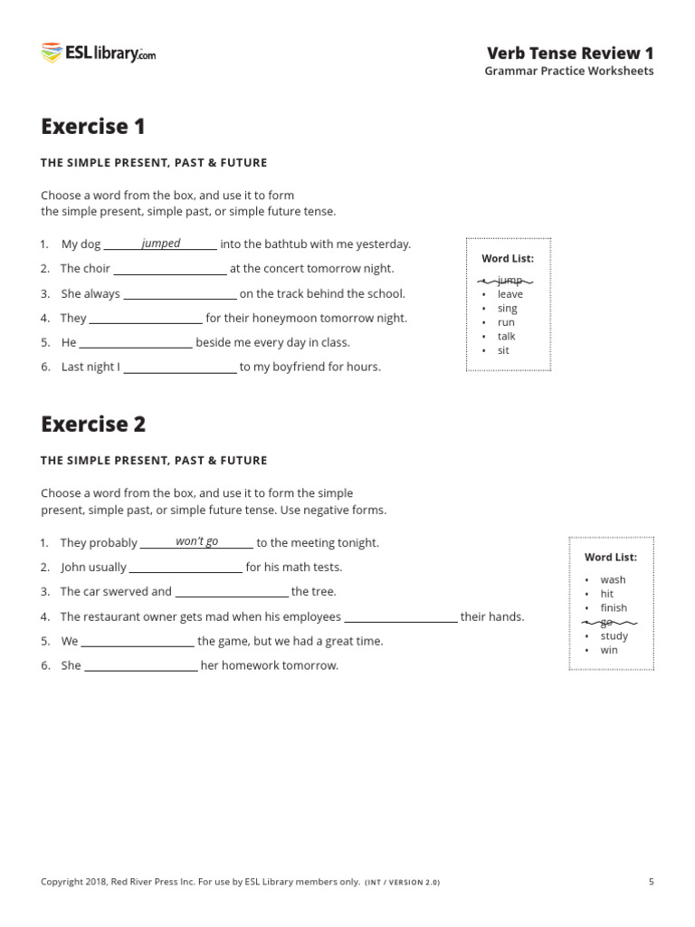 The Simple Tenses - Grammar Practice Worksheets | PDF | Grammatical ...