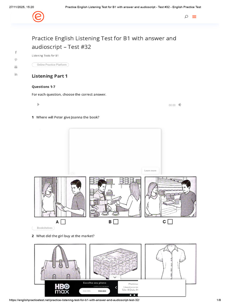 B1 English Listening Test #32 with Answers | PDF | Human Communication ...