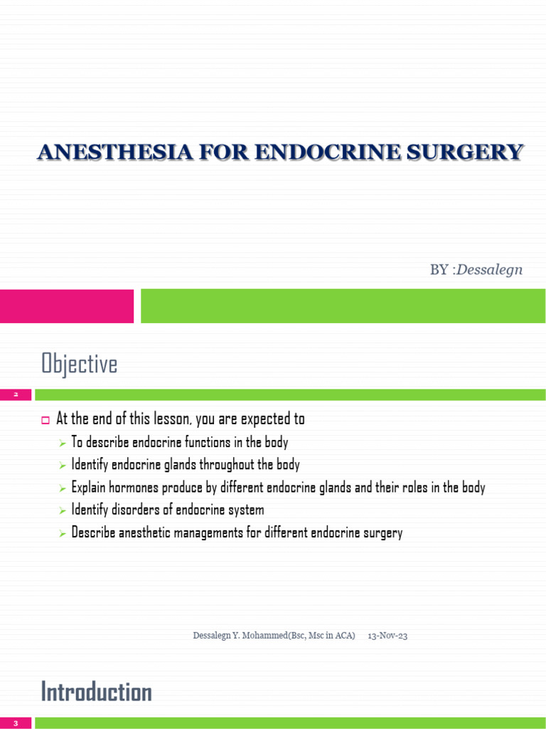 Anesthesia For Endocrine Surgery | PDF | Adrenal Gland | Pituitary Gland