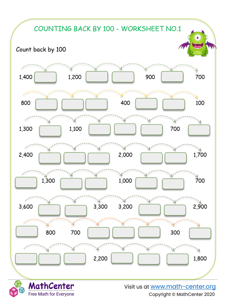 Counting Back by 100 Worksheet No.1 Questions | PDF