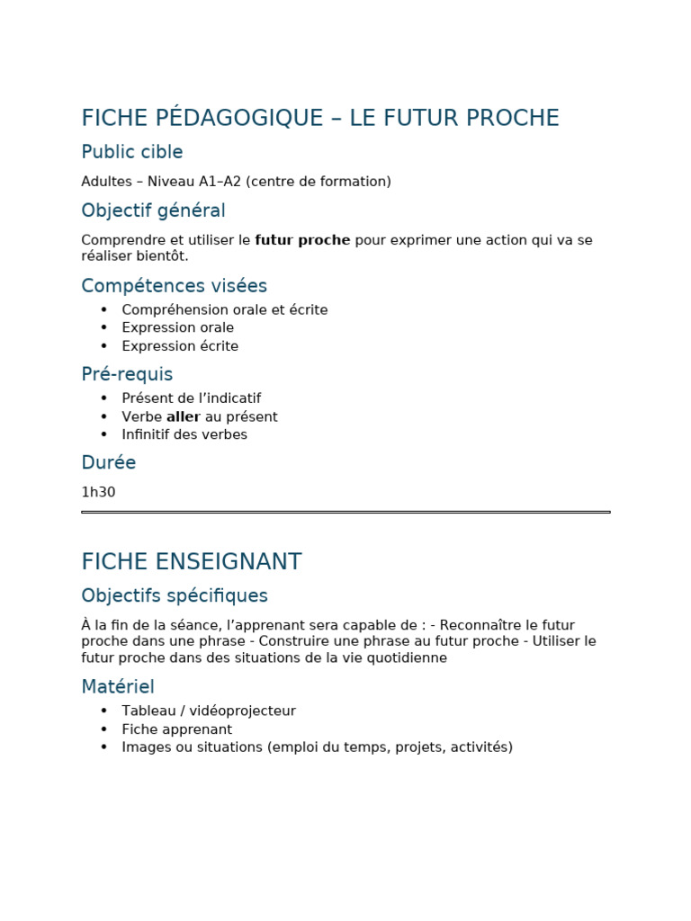 Apprendre le Futur Proche A1-A2 | PDF | Verbe | Pédagogie
