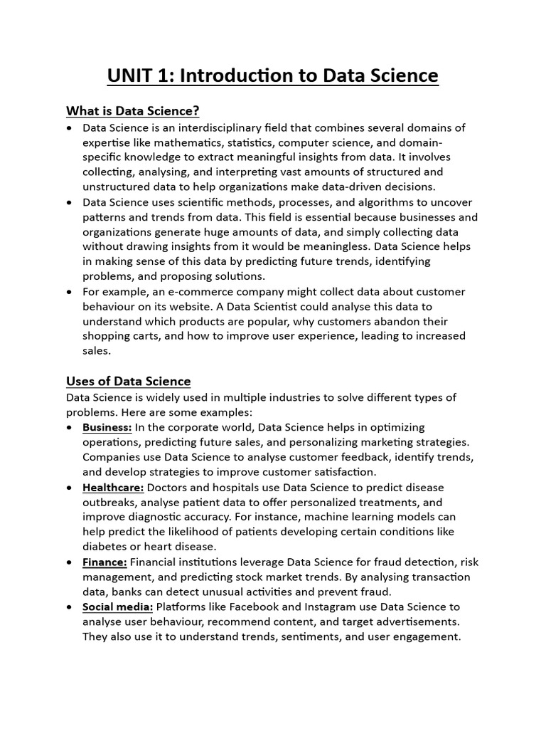 Data Science Unit-1,2 | PDF | Statistics | Analytics