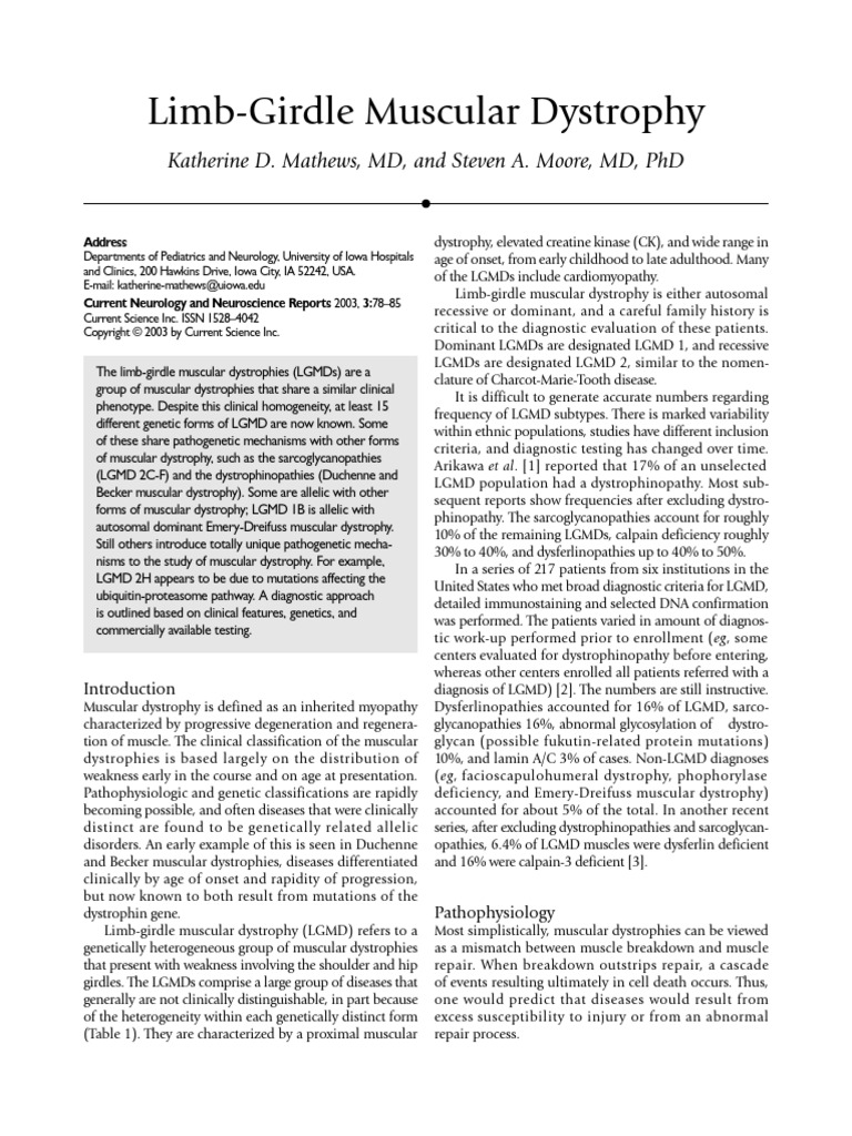 Understanding Limb-Girdle Muscular Dystrophy | PDF | Muscular Dystrophy ...