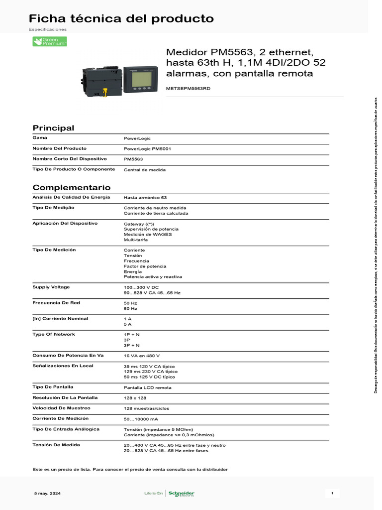 Schneider Electric PM5000-Series METSEPM5563RD | PDF | Poder (Física ...
