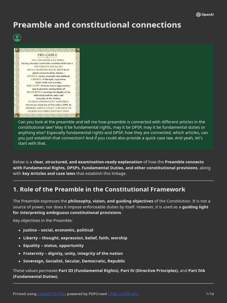 Preamble and Constitutional Connections | PDF | Citizenship | Social ...