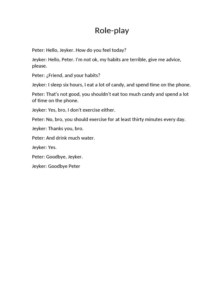Healthy Habits Role-Play Dialogue | PDF