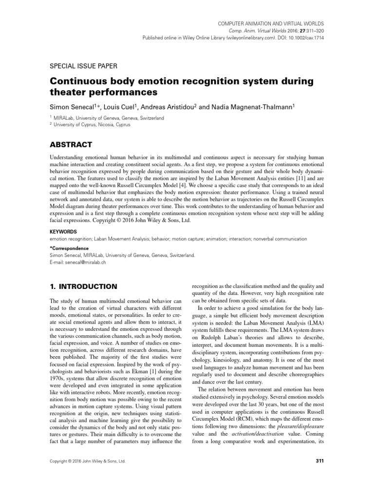 Continuous Body Emotion Recognition (1) | PDF | Emotions | System