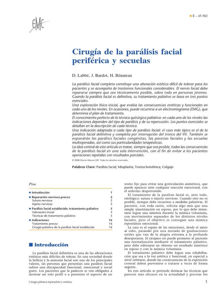 Cirugía de La Paralisis Facial Periférica y Sus Secuelas | PDF | Nervio ...