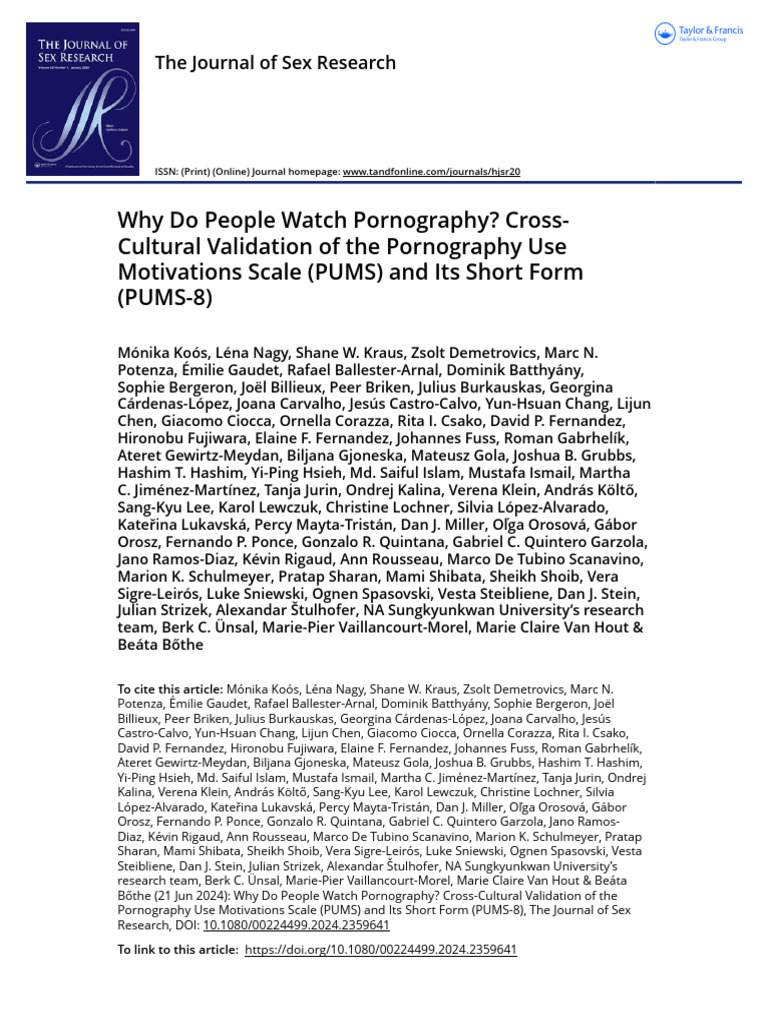Why Do People Watch Pornography Cross-Cultural Validation of the ...