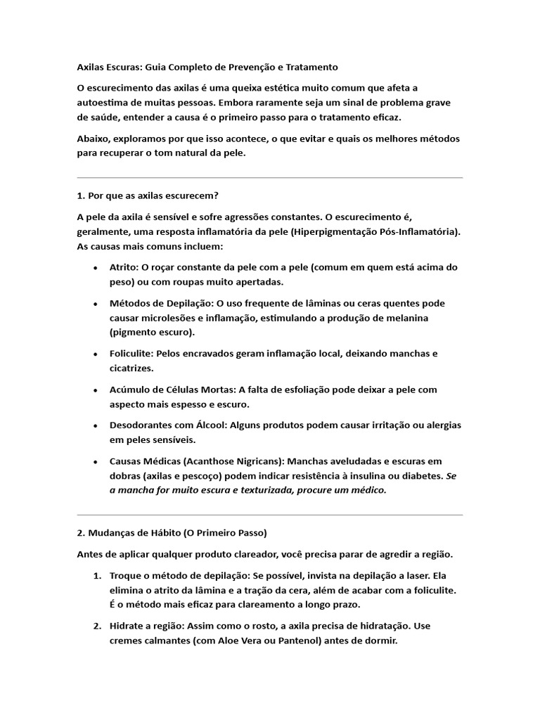 Axilas Escuras: Causas e Tratamentos | PDF | Alcalinidade