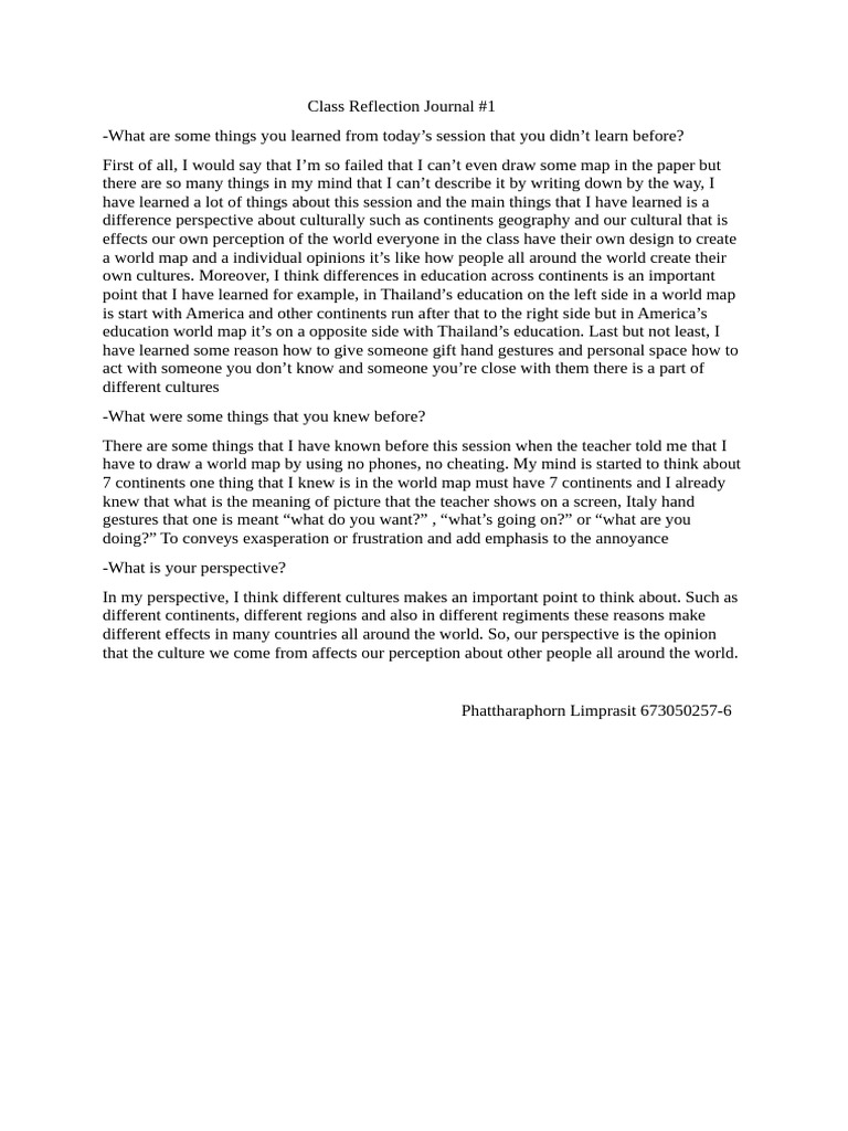 Class Reflection 1 | PDF
