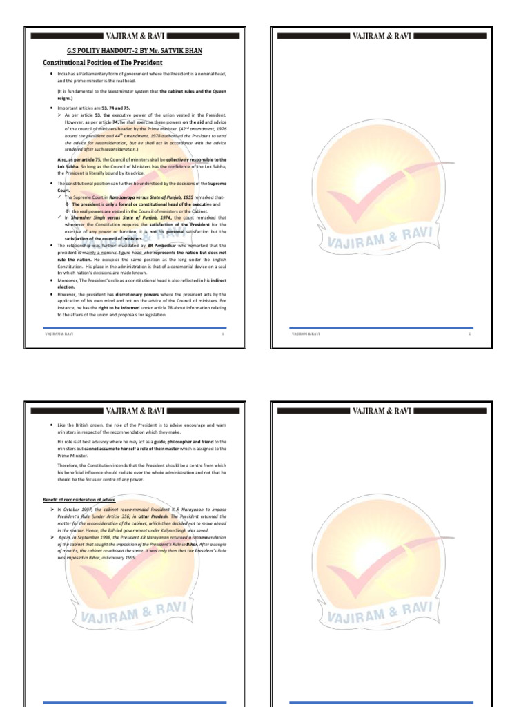 155 Polity G S Polity Class Handout by MR Satvik Bhan HANDOUT 2 | PDF ...