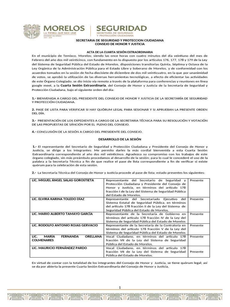 ACTA CHJ SESION IV EXTRAORDINARIA 21 FEBRERO 25 | PDF | Gobierno