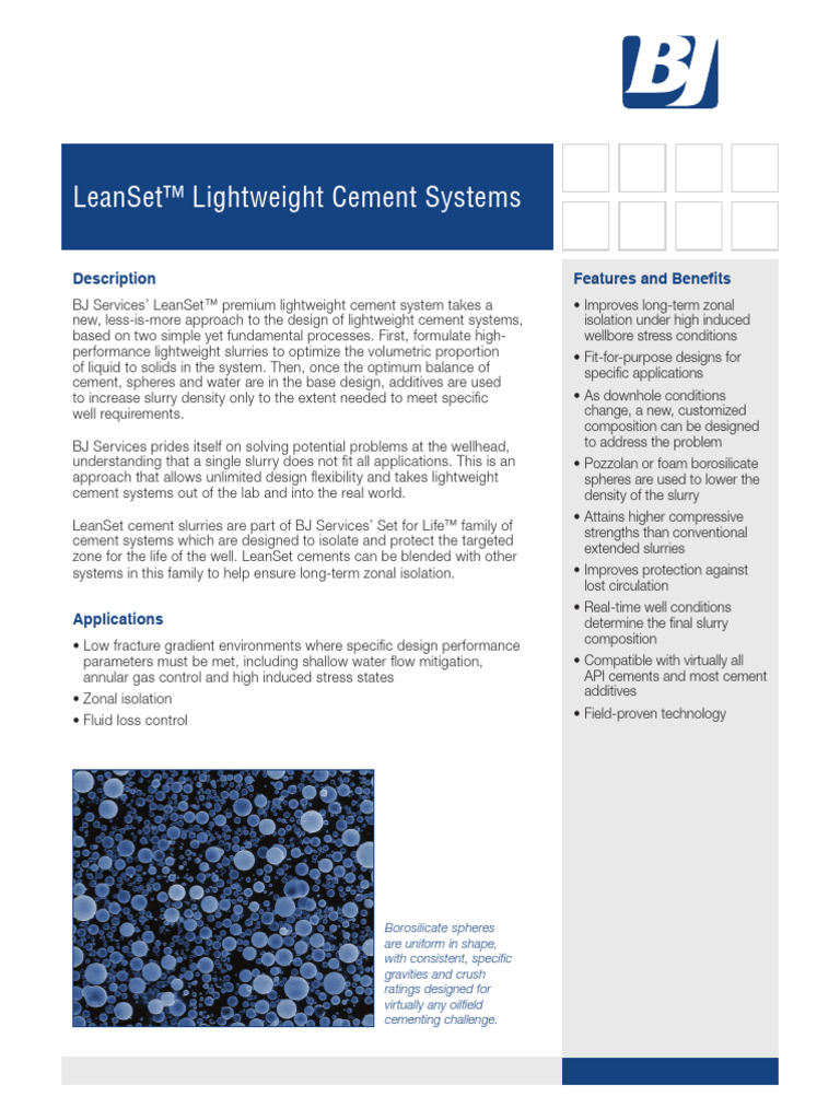 LeanSet™ Lightweight Cement Solutions | PDF | Cement | Mechanical ...